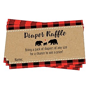 Lumberjack Buffalo Plaid Baby Shower Diaper Raffle Cards - 24 count