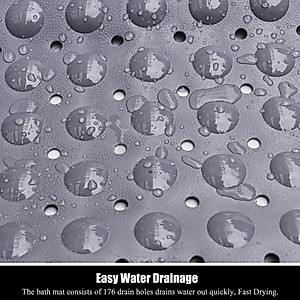 Large Non Slip Bathtub Mat, Extra Long Bath Mat for Tub, 40 x 16 Inch, Machine Washable Shower Mats with Suction Cups and Drain Holes, Bath Tub Mats for Bathroom Non Slip, Grey