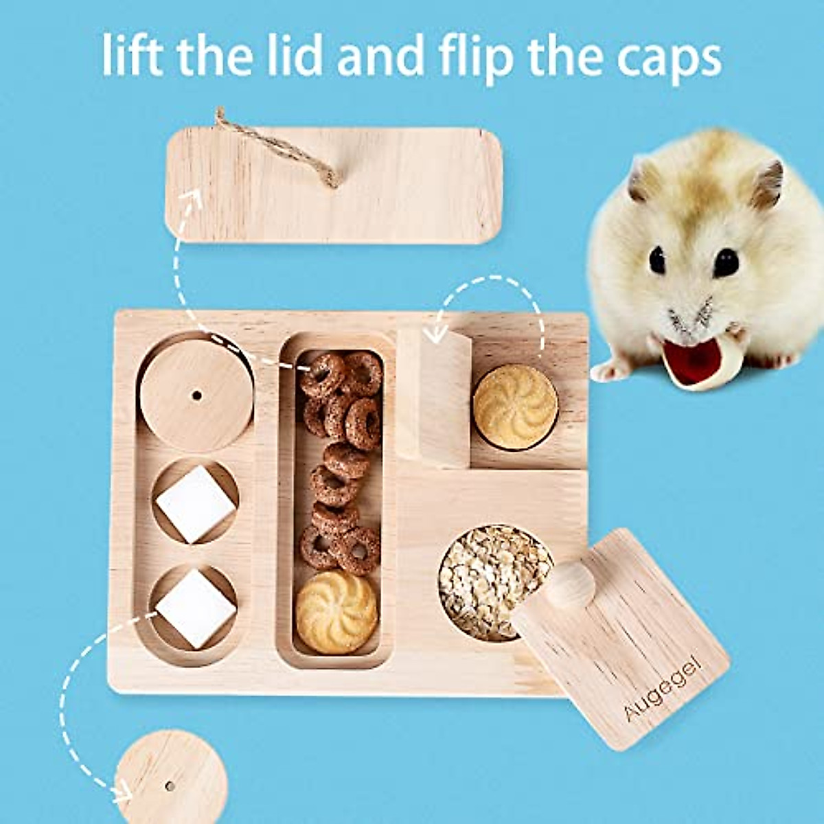 Augegel Guinea Pig Foraging Toys, 5 in 1 Hamsters Wooden Interactive Enrichment Toys,Rabbit Puzzle,Treat Dispenser for Small Animal Funny Toys, for Bunny, Chinchillas, Hamsters, Rats and Gerbils