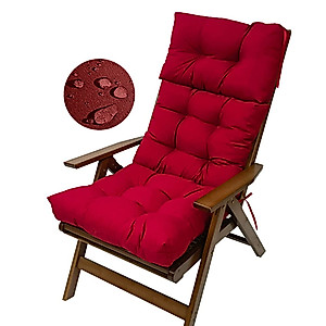 SEAHOME Waterproof Tufted Patio Cushion, Outdoor High Back Chair Pads Rocking Chair Pads, with 4 String Ties, Patio Seat Cushion for Swing Bench Wicker Furniture, Indoor Floor Cushion (Burgundy)