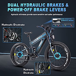 FREESKY Electric Bike for Adults, 1000W BAFANG Motor Dual Battery 26”Fat Tire Electric Bike, Full Suspension Dual Hydraulic Brakes E Mountain Bicycles 35mph 60-110 Miles Long Range Fast Electric Bikes