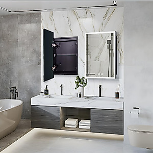 Janboe LED Medicine Cabinet with Light,16×24inch,Recess Mirror Cabinet for Bathroom,3 Color,Dimmable,Demister,Detachable Side Plate,Recess Mount or Surface Mount