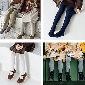 Marchare Baby Girls Tights Thick Cable Knit Solid Seamless Leggings Winter Warm Stockings For Toddler Girls Navy 2 Pack 8-10 Years