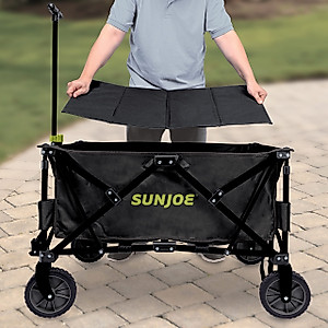 Sun Joe SJ-HDFC1 Heavy-Duty Metal Framed Garden Utility Wagon, w/Swivel Front Wheels & Adjustable Handle, Collapsible Design for Easy Storage and Portability, 150 Lbs Load Capacity, Black