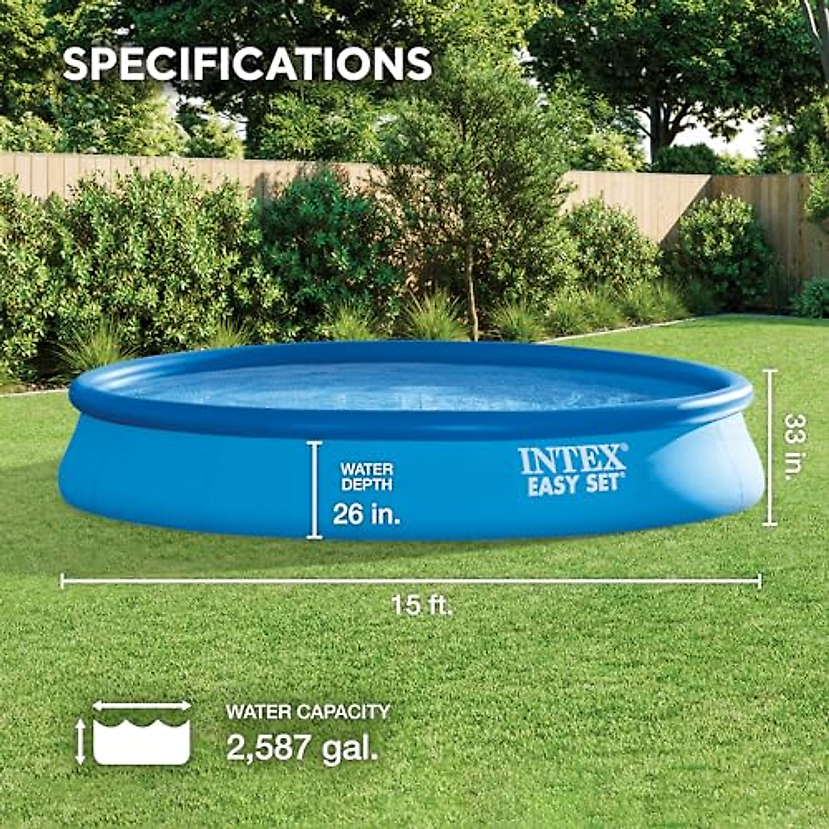 Intex 28157EH Easy Set 15 Foot by 33 Inch Round Inflatable Outdoor Backyard Above Ground Swimming Pool Set with 530 GPH Filter Pump, Blue