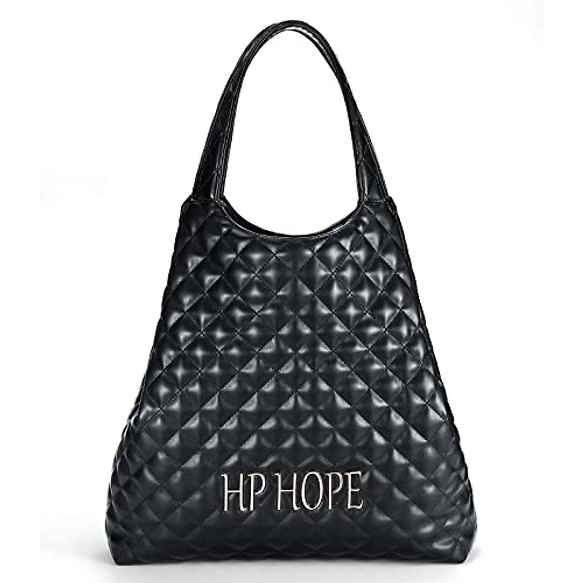 Hp hope Large Faux Leather Tote Bag with Removable Zipper Pouch, Maxi Shopping Bag in Quilted Lambskin, Waterproof Shoulder Handbag for Women, Black