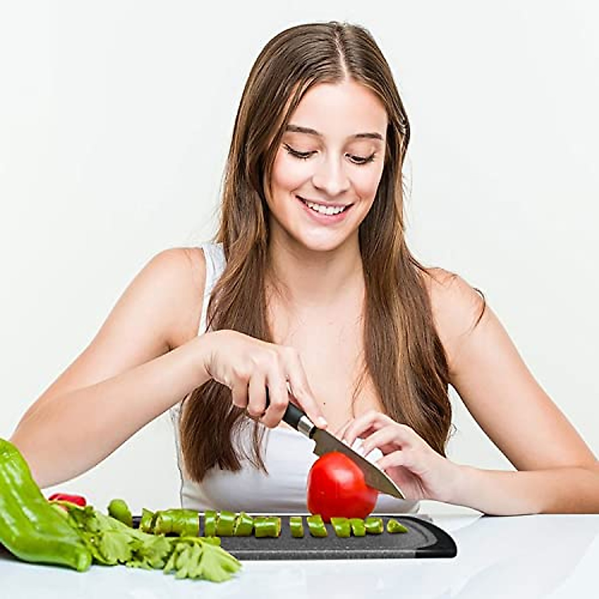 Viretang Plastic Cutting Board, 3 Pieces Dishwasher Safe Cutting Boards for Kitchen with Juice Grooves, Easy Grip Handle, Non-Slip, with Grinding Area for Grinding Garlic and Ginger（Dark Grey）