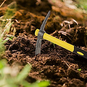 Ziqi Weeding Mattock Hoe 15 Inch Forged Garden Picks Tool, Pick Mattock with Fiberglass Handle, Garden Pick Axe Long Handle for Loosening Soil, Cultivating Vegetable Gardens, Camping, Archaeological