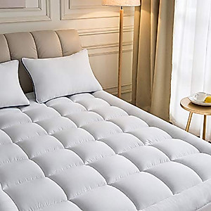 Mattress Topper Twin 39x75 Inches Quilted Plush Down Alternative Pillow Top Fitted Skirt Protector Mattress Pad Reviver Enhancer Deep Pocket Fits 20 Inches Soft White