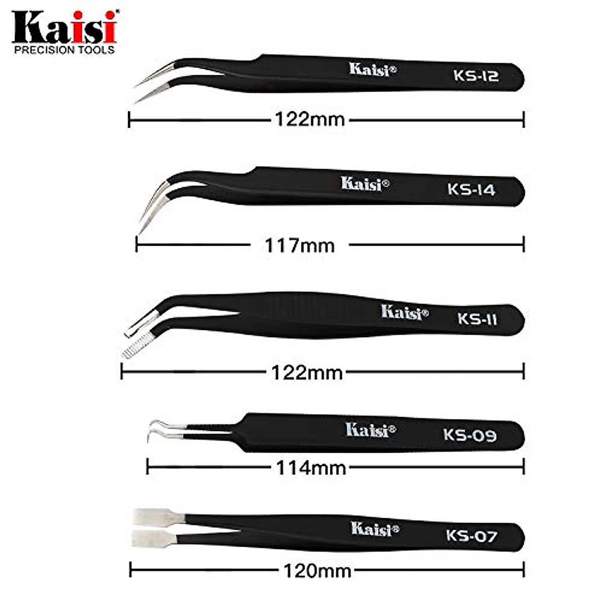 Precision Tweezers Set, Kaisi 12 PCS ESD Tweezer Set, Anti-Static Stainless Steel Tweezers Kit Curved Tweezers for Craft, Jewelry, Electronics, Laboratory Work
