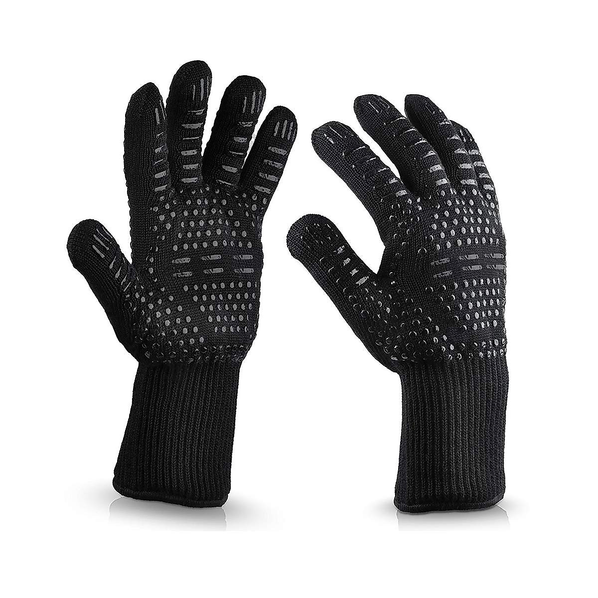 UlikeLF Protective Grilling Mitts BBQ Gloves Heat Resistant Cooking Gloves Non-Slip Silicone Kitchen Grill Glove for Barbecue, Baking, Cutting Black