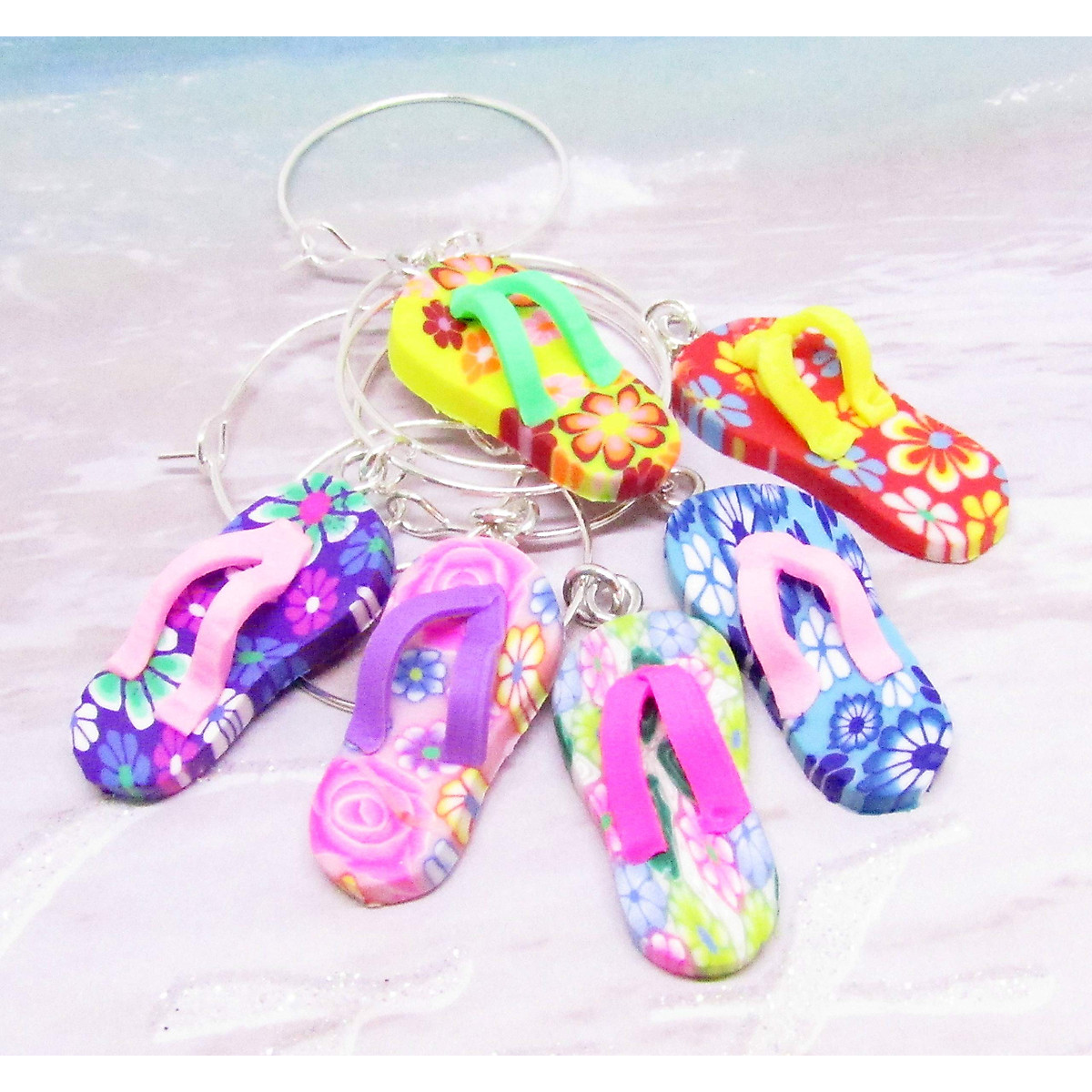 Flip Flop Wine Glass Charm Set - Beach Wine Accessories - Hostess Gift - Wine Party Favors - Wine Lover Gifts