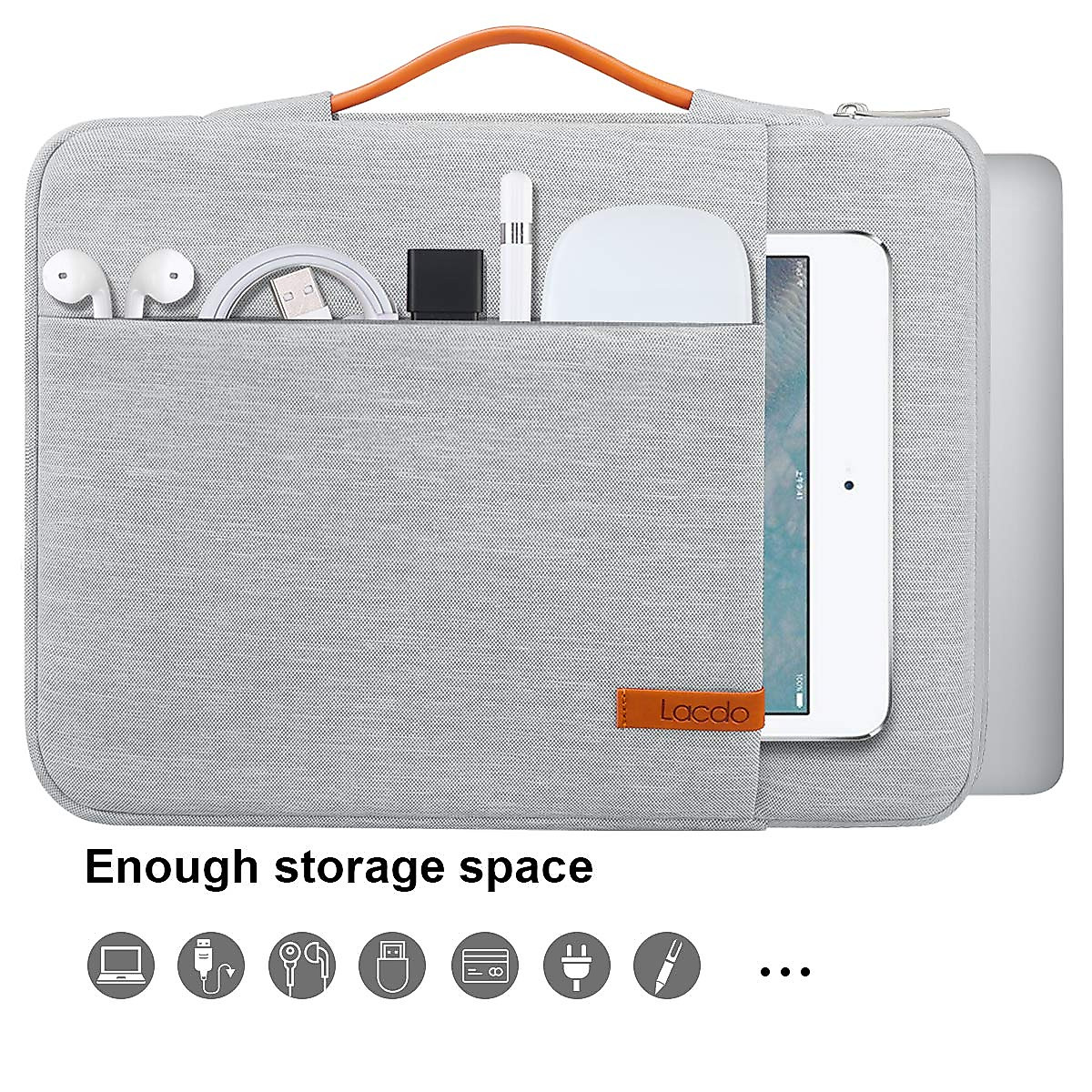 Lacdo 360° Protective Laptop Sleeve Case for 15 inch New MacBook Air M3 A3114 M2 A2941 2024-2023, 15 inch MacBook Pro A1990 A1707, Dell XPS 15 Plus 2022-2020 Computer Bag, Water-Resistant, Gray