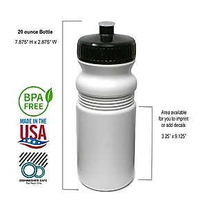 Rolling Sands 20 Ounce Sports Water Bottles 24 Pack, BPA-Free, Made in USA, Dishwasher Safe, White Bottles/Black Lids