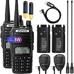 BAOFENG UV-82 High Power Handheld Ham Radio,BAOFENG Radio with Earpiece,Short Antenna,Handheld Microphone and Programming Cable(2 Pack)