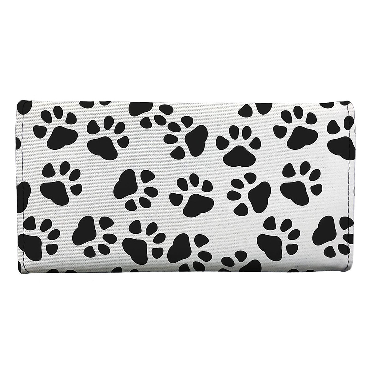Binienty Leather Slim Wallets Card Holder Clutch Handbag for Women Girls, Black and White Dog Paws Print Trifold Wallet