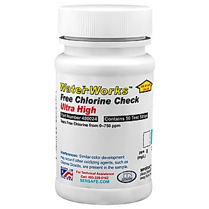 Industrial Test Systems WaterWorks 480024 Free Chlorine Test Strip, Ultra High Range, 31 Seconds Test Time, 0-750ppm Range (Bottle of 50) - Set of 2
