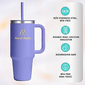 Royal Radix 40oz Insulated Tumbler with Handle & Straw, Stainless Steel Travel Mug, Leak-Proof, Hot & Cold Beverage Cup, BPA-Free, Dishwasher Safe, for Coffee & Water