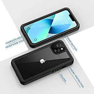 Lanhiem for iPhone 13 Mini Case, IP68 Waterproof Dustproof Shockproof Cases with Built-in Screen Protector, Full Body Sealed Protective Front and Back Cover for iPhone 13 Mini, 5.4 inch (Black)