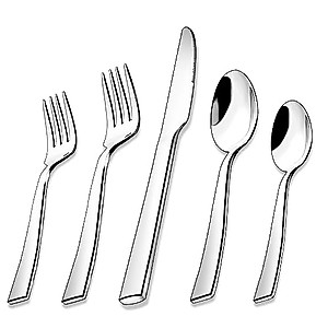 Kzovone Silverware Set, Stainless Steel Extra thick Square Flatware Set, Food-Grade Cutlery Tableware Set, Mirror Finish (10-Piece)