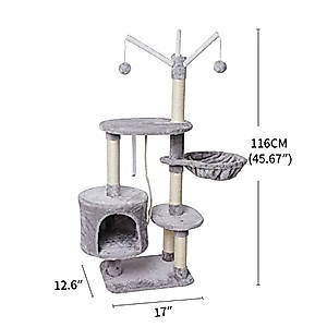 MIAO PAW 7Cat Tree Tower Condo Sisal Post Scratching Furniture Activity Center Play House Cat Bed Grey