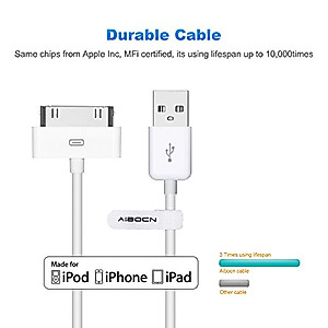 Aibocn MFi Certified 30 Pin Sync and Charge Dock Cable for iPhone 4 4S / iPad 1 2 3 / iPod Nano/iPod Touch - White