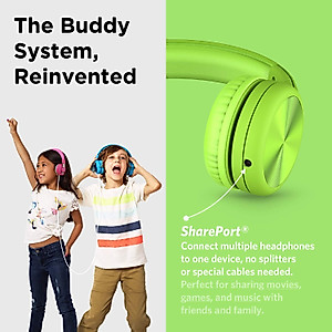 LilGadgets Connect+ Pro Kids Headphones with Mic and Cord, SharePort Technology, Over-Ear Foldable Headset, Volume Limit 93db, Wired Inline 3.5mm Jack for School- Green