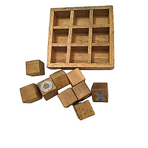 EARTHLY HOME Wooden Tic Tac Toe Game - Board Game for Kids and Family - Table Top Living Room Decor Fun Game - Indoor Outdoor Adults Classic Travel Game (Brown)