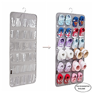 PACMAXI Over The Door Shoes Organizer for 12 Pairs of Baby Shoes Boys Girl, Hanging Baby Shoe Organizer with Hanger(Polyester Material-Grey)