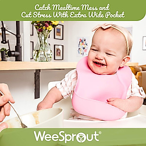 WeeSprout Silicone Baby Bibs - Set of 2 Silicone Bibs for Babies & Toddlers, Easy to Clean, Soft & Comfortable Silicone Bib, Wide Pocket Food Catcher, Adjustable Baby Bib