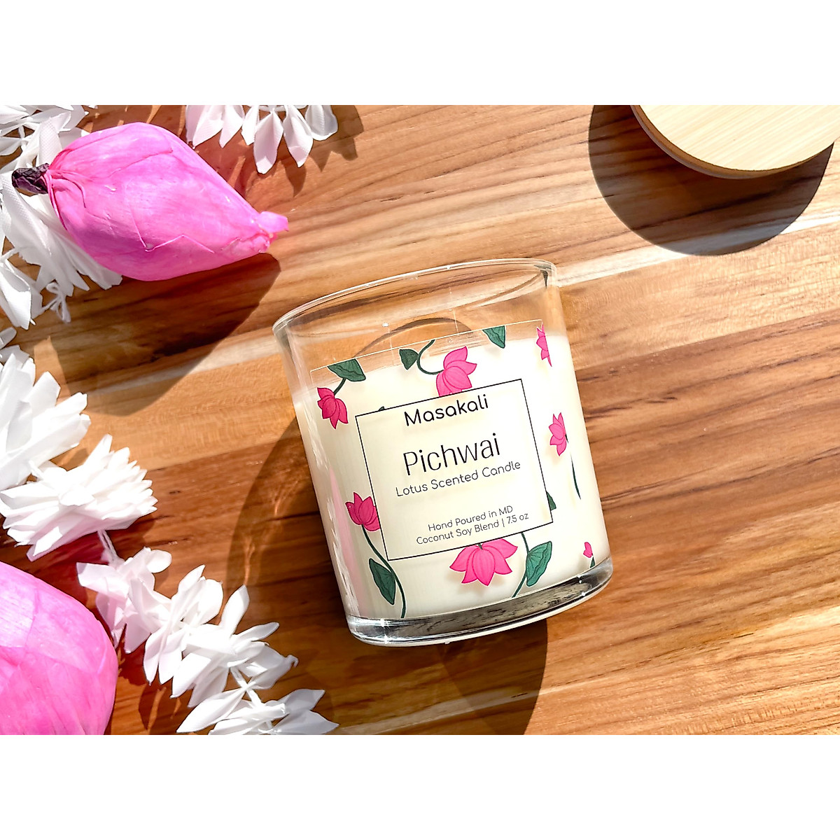 Pichwai - Masakali Collection from Casa Dekor. Handmade Lotus Scented Coconut Soy Wax Candle with Premium & Sustainable Ingredients. 7.5oz - Luxury Scented Candle