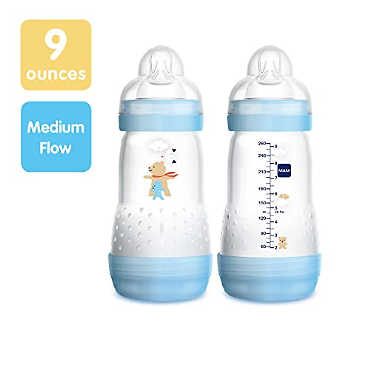 MAM Easy Start Anti-Colic 11 Oz Bottle, Easy Switch Between Breast and Bottle, Reduces Air Bubbles and Colic, 2 Pack, 2+ Months, Boy