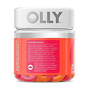 OLLY Collagen Gummy Rings! 30 Gummies Peach Peach Bellini Flavor! Formulated with Bioactive Collagen Peptides! Reduce Fine Lines and Boost Skin Resilience! Choose Your Pack! (2 Pack)
