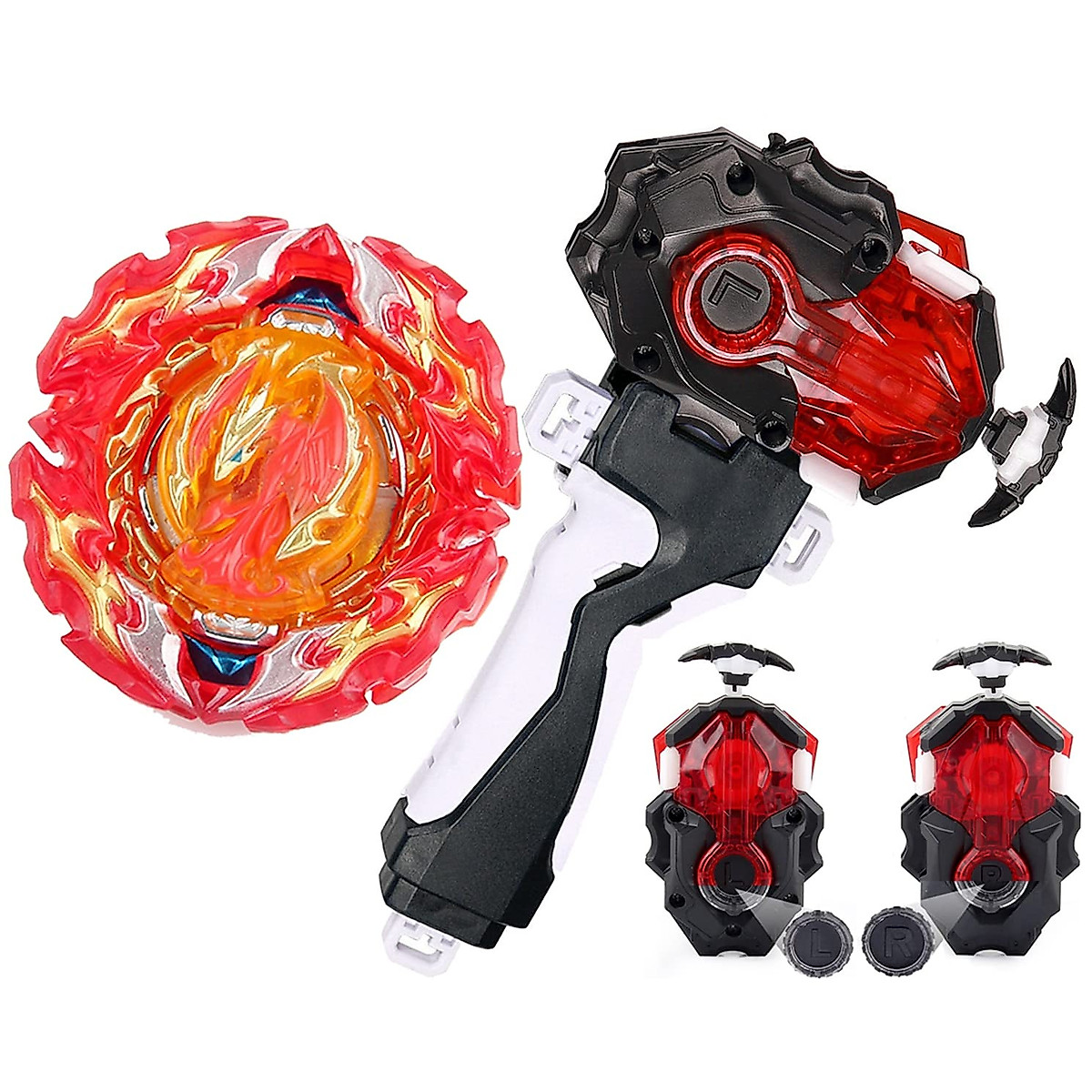 CombatGyro B-184 Launcher LR Bay Blades Toy DB B-191 Prominence Phoenix Tapered Metal Universe-10 Starter Set Grip Metal Fusion Bey Battling Tops Burst Gaming Toy Gift for Boys Age 4-7 8-12+