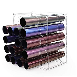 volepet Vinyl Roll Storage Rack with 25 Holes, Vinyl Roll Holder for Craft Room, 12" x 12" Acrylic Vinyl Roll Organizer, 2" Holes (1 Pack Clear)