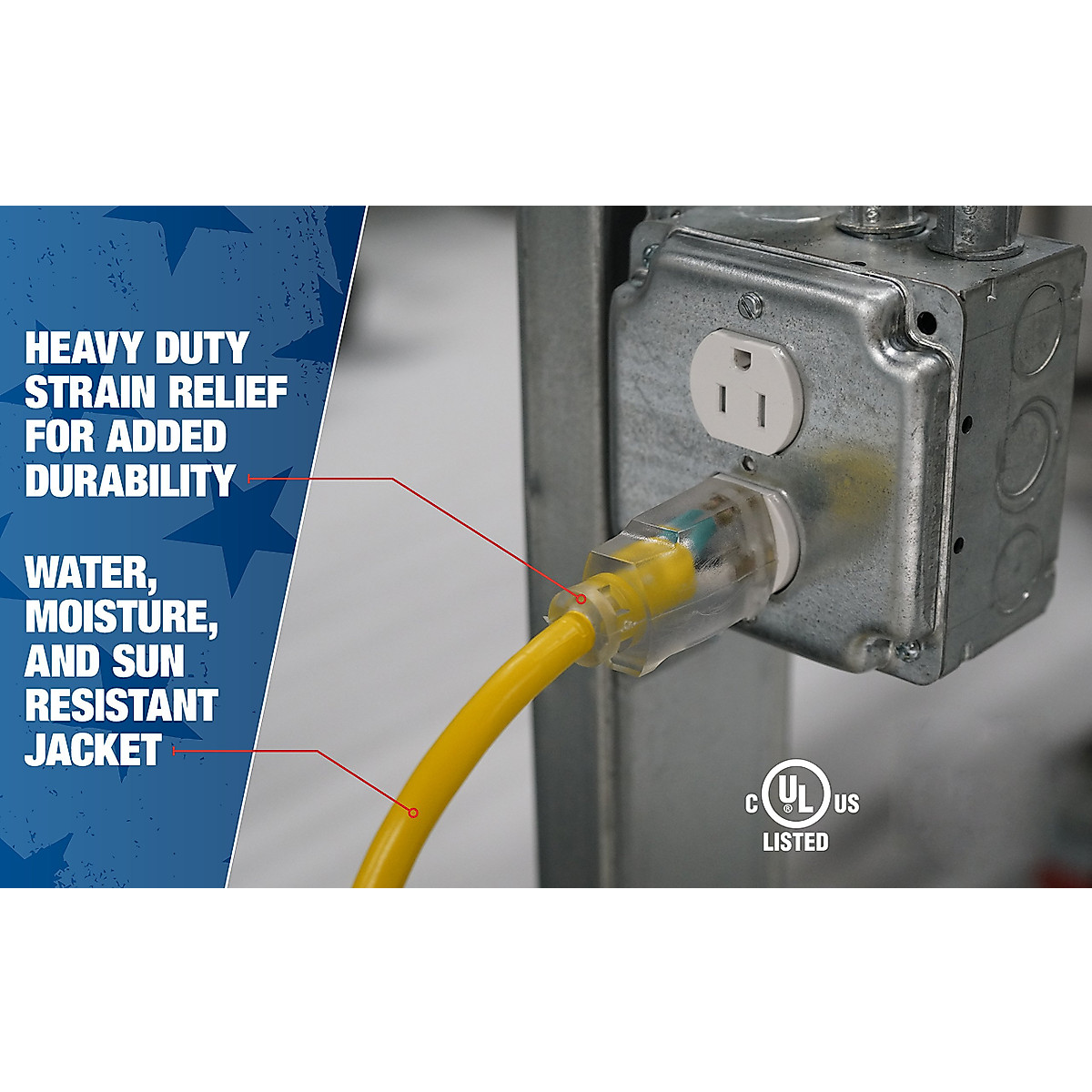 Southwire 2588SW0002 Outdoor Cord-12/3 SJTW Heavy Duty 3 Prong Extension Cord-for Commercial Use (50', Yellow), 50 Feet