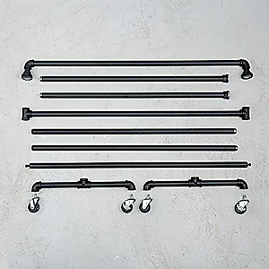Industrial Pipe Clothing Racks on Wheels Double Hanging Rod Metal Clothing Rack,Heavy Duty Commercial Display Garment Rack,Vintage Retail Rack Hanging Weight Rack, Metal Ballet Rolling Racks,Black