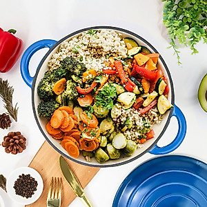 Fijinhom 6 Quart Enameled Cast Iron Dutch Oven Pot with Lid, Dual Handle for Bread Baking, Pre-Seasoned Cookware, Heavy-Duty, Oven Safe up to 500° F, Non-stick & Applicable All Cookings, Blue