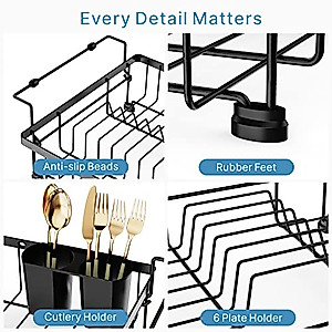 iSPECLE Sink Dish Drying Rack - 3 Sizes Adjustable Dish Rack(13.5'',15.3'',17'') - Over Sink Drying Rack, in Sink or on Counter Dish Drainer with Removable Cutlery Holder Large Capacity, Black