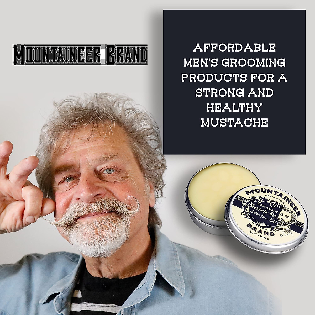 Mountaineer Brand Unscented Mustache Wax | Strong and Extra Firm Hold | All Natural Ingredients with Beeswax | Grooming Beard Moustache Wax For Men | Made in USA | 2oz