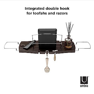 Umbra Aquala Bathtub Tray Bamboo Extendable and Adjustable Tray Holder, Walnut