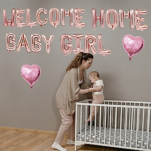 Welcome Home Baby Girl Balloon Banner for Baby Shower Decorations, Baby Gender Reveal Party Supplies (RosGold 16 inch)