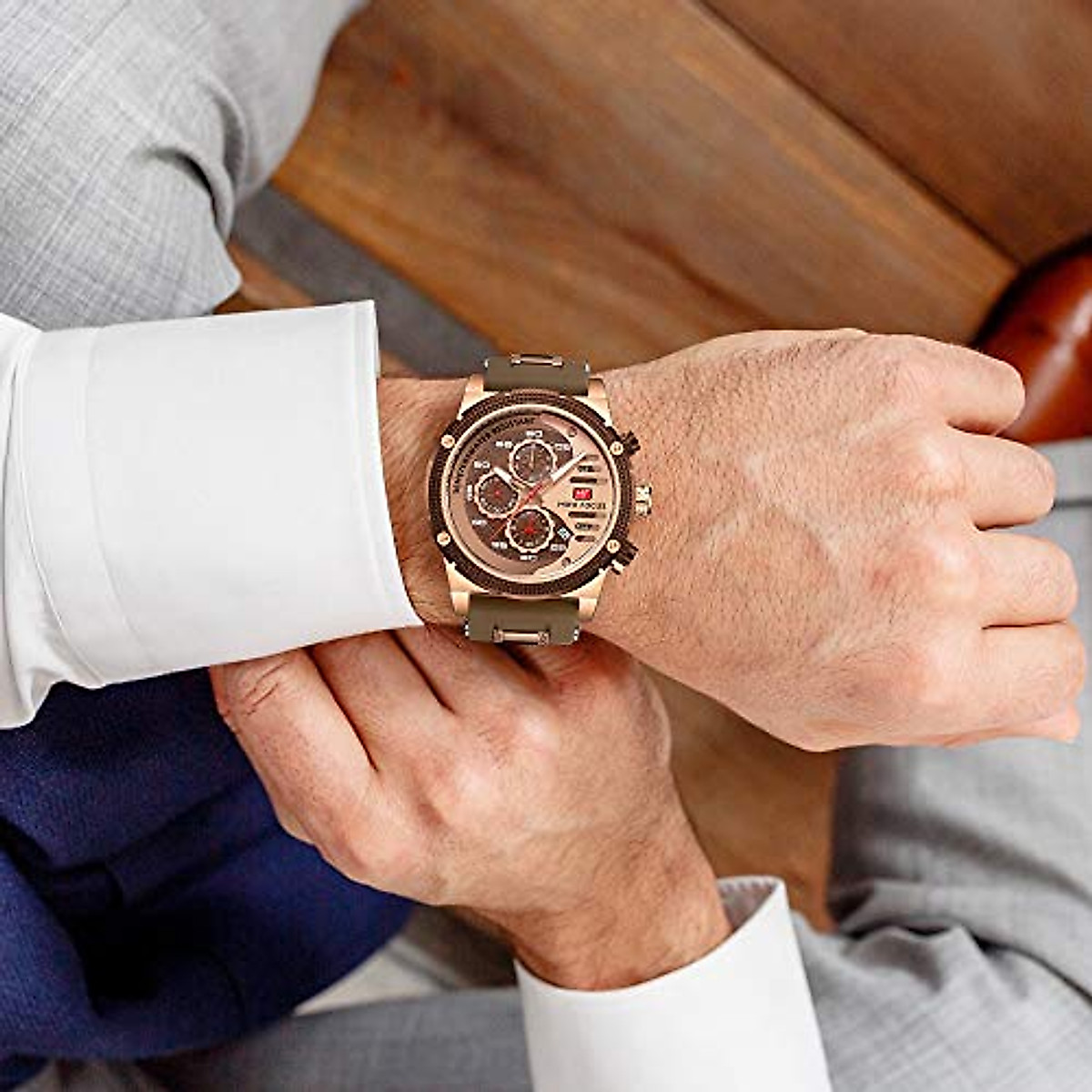 AIMES Mens Watches Chronograph Casual Leather Watch Analog Quartz Movement Stylish Sports Designer Wrist Watch 30M Waterproof Elegant Gift Watch for Men