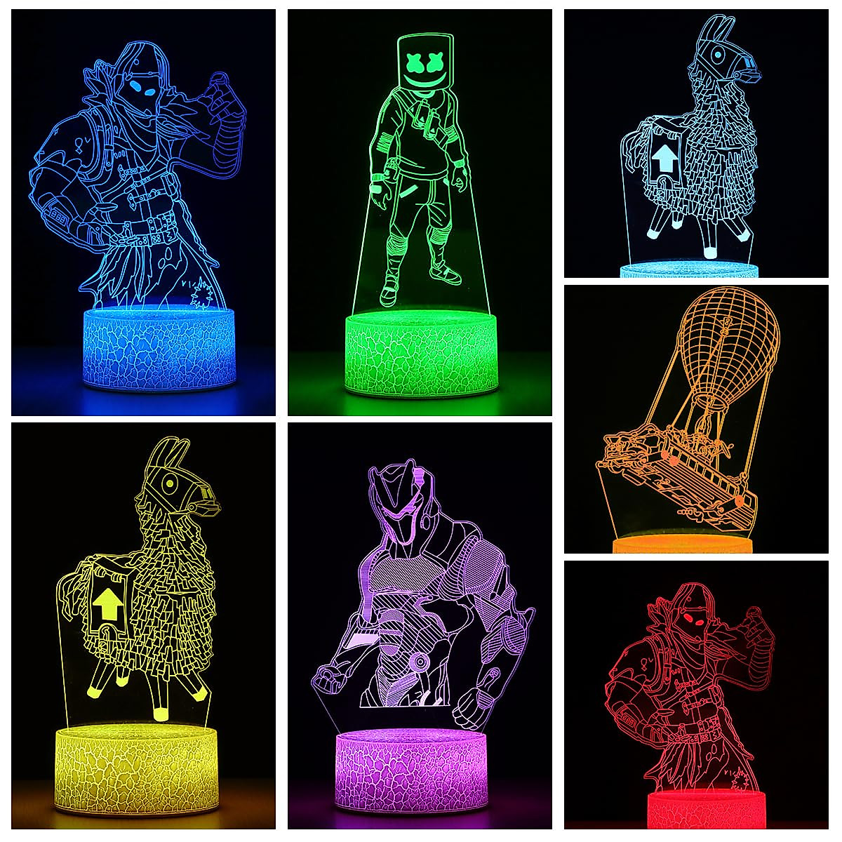 Wronka 5 in 1 Sets 3D Anime Night Light Toys, LED Illusion Lamp, 16 Color Change Bedside Lamp with Remote Control, Xmas Birthday Gift for Kids Child