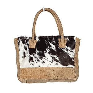 Myra Bag Black & White Cowhide & Leather Handbag S-1314, 13.5" W x 10" H x 4" D