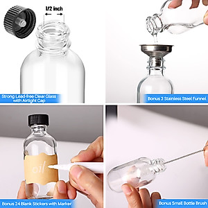 80 Pack, 2 oz Small Glass Bottles with Airtight Lids, 60 ml Empty Clear Sample Boston Bottle/Vials/Containers with180 Sticky Labels, Brush, Funnels