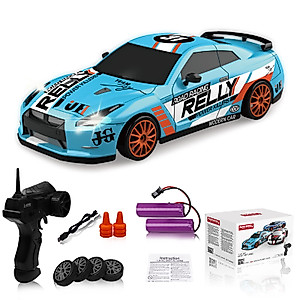 Remote Control Car RC Drift Car 2.4GHz 1:24 Scale 4WD 15KM/H High Speed Model Vehicle LED Lights Drifting Tire Racing Sport Toy Car for Adult Boy Girl Kid Gift 2Pcs Rechargeable Batterie
