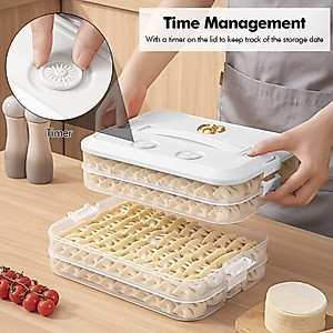 Lunhoo 4 Layer Dumpling Box, Food Storage Containers with Lid and Handle, Stackable Biscuit Storage Box for Kitchen and Fridge (White Lid)