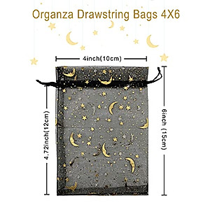 Jexila 100PCS Moon Star Organza Bags 4''X6'' Mixed Color Small Jewelry Bags with Drawstring Mesh Gift Bags for Wedding Party Favor Candy Bags