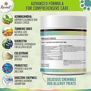 Reviact Allergy and Immune Chews for Dogs – Itch and Allergy Relief for Dogs with Probiotics, Digestive Enzymes – Pet Allergy Chews for Gut and Immune Support – Chewable Dog Allergy Treats - 60 Count